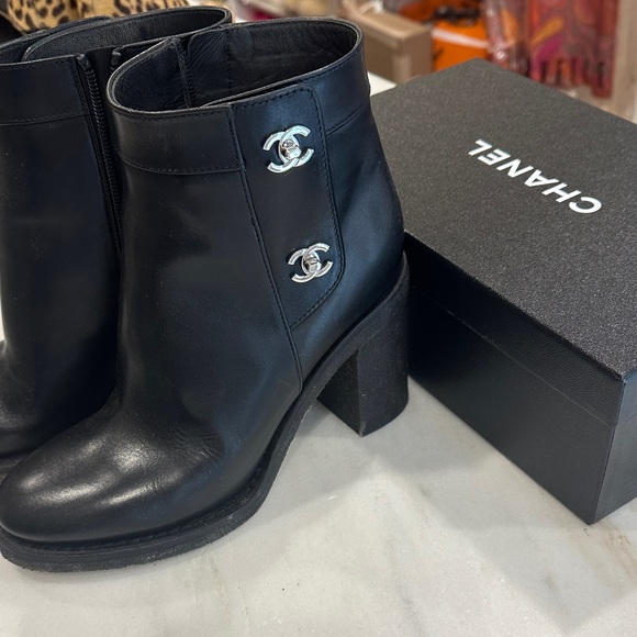 CHANEL | Shoes | Chanel Black Ankle Boots With Silver Accents | Poshmark
